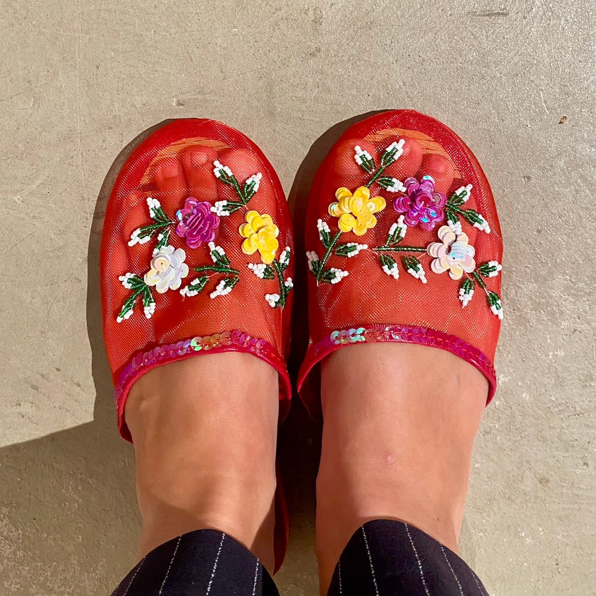 Mesh Slippers - Red/Multi sequin – PRAG COPENHAGEN